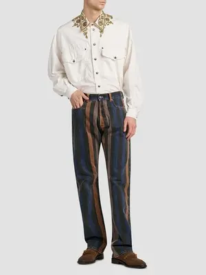 Versace Striped Cotton Straight-leg Jeans - Multicolor