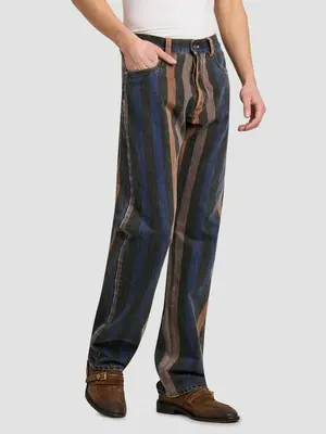 Versace Striped Cotton Straight-leg Jeans - Multicolor