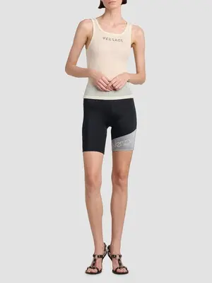 Versace La Vacanza Crystal Logo Rib-knit Tank
