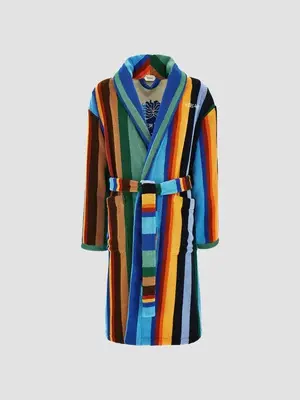 Versace Medusa Jacquard Striped Terry Robe - Blue Multicolor