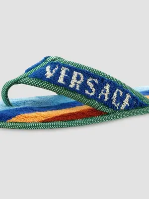 Versace Logo Striped Jacquard Flip-flops - Blue Multicolor
