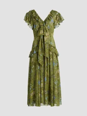 Cinq À Sept Sevi Windswept Floral Midi Dress - Iguana Multi