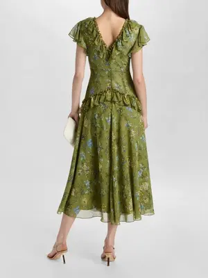 Cinq À Sept Sevi Windswept Floral Midi Dress - Iguana Multi