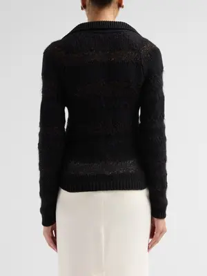 Fabiana Filippi Platinum Johnny Collar Wool-silk Blend Polo Sweater