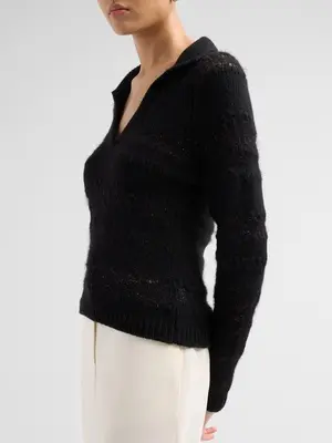 Fabiana Filippi Platinum Johnny Collar Wool-silk Blend Polo Sweater