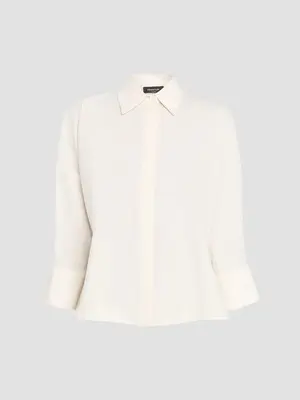 Fabiana Filippi Bistretch Wool Tulle-trim Button-front Shirt - Burro