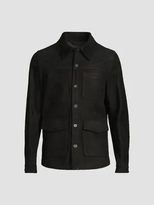 Isaia Suede Button-front Overshirt - Black