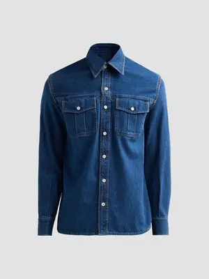 Isaia Cotton Denim Pocket Shirt