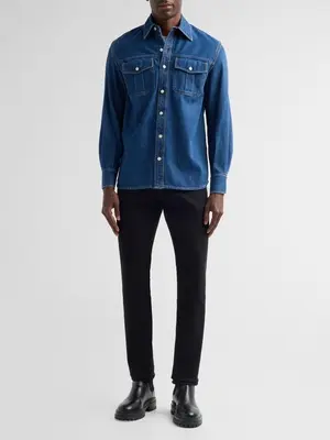 Isaia Cotton Denim Pocket Shirt