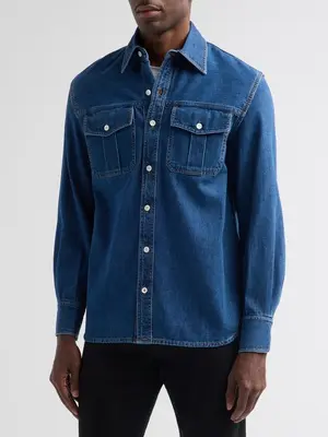 Isaia Cotton Denim Pocket Shirt