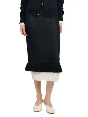 Bottega Veneta Layered Fringe-hem Fluid Silk-knit Midi-skirt