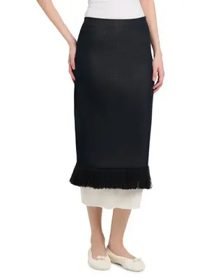 Bottega Veneta Layered Fringe-hem Fluid Silk-knit Midi-skirt