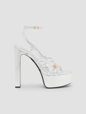 Versace Medusa 140mm Leather Platform Sandals - Silver Vibrated Hot