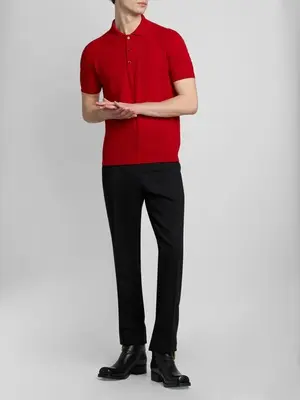 Versace Textured Wool Knit Polo Sweater