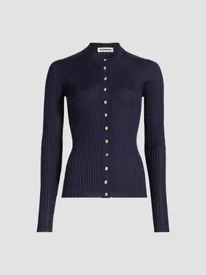 JIL SANDER Superfine Seamless Silk Rib-knit Cardigan - Midnight
