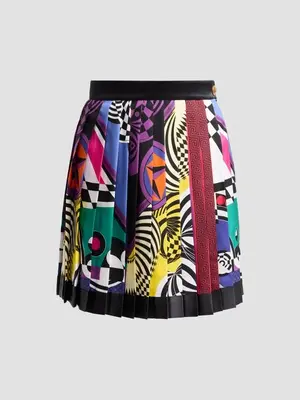 Versace Printed Pleated Silk Mini Skirt