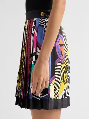 Versace Printed Pleated Silk Mini Skirt