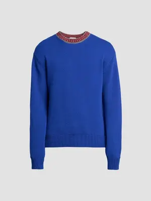 Versace Greca Wool-cashmere Crewneck Sweater - Blue