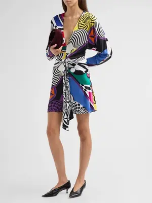 Versace Printed Jersey Tie-waist Mini Dress