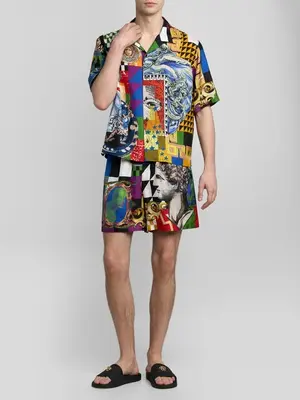 Versace Medusa Collage Silk Twill Shorts - Multicolor