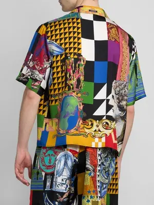 Versace Medusa Collage Silk Twill Camp Shirt - Multicolor