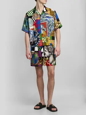 Versace Medusa Collage Silk Twill Camp Shirt - Multicolor