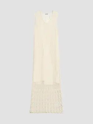 JIL SANDER Chevron Knit Cotton Maxi Dress - Eggshell