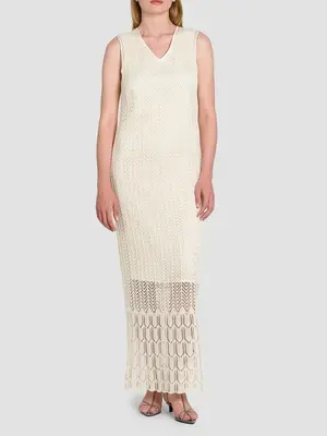 JIL SANDER Chevron Knit Cotton Maxi Dress - Eggshell