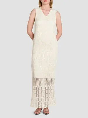 JIL SANDER Chevron Knit Cotton Maxi Dress - Eggshell