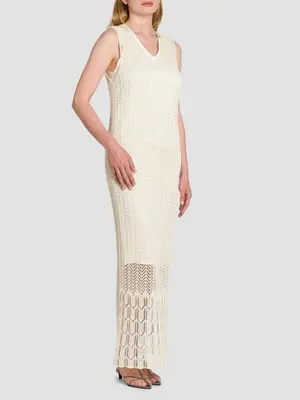 JIL SANDER Chevron Knit Cotton Maxi Dress - Eggshell