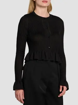 JIL SANDER Frill-trim Rib-knit Cardigan - Black