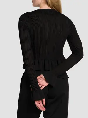 JIL SANDER Frill-trim Rib-knit Cardigan - Black