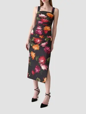 Carolina Herrera Chrysanthemum-print Draped Cocktail Dress
