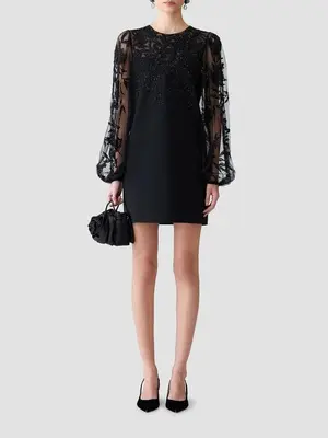 Carolina Herrera Embellished Lace Puff-sleeve Cocktail Dress