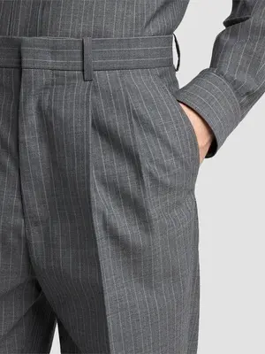 JIL SANDER Pleated Pinstripe Check Wool Trousers
