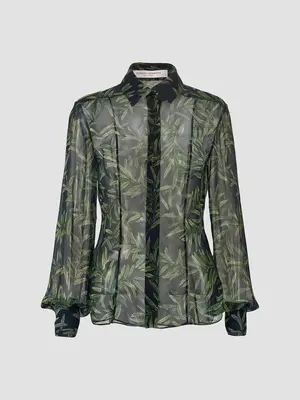 Carolina Herrera Leaf-print Silk Sheer Shirt