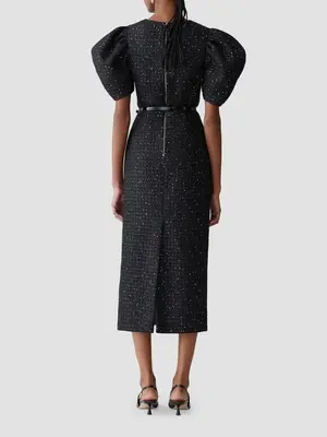 Carolina Herrera Sequined Tweed Puff-sleeve Cocktail Dress