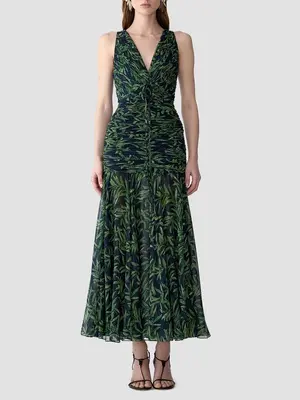 Carolina Herrera Gathered V-neck Midi-dress - Midnight Multi