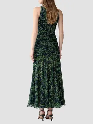 Carolina Herrera Gathered V-neck Midi-dress - Midnight Multi