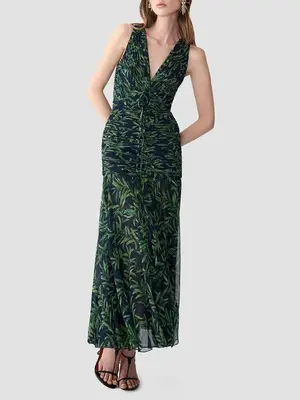 Carolina Herrera Gathered V-neck Midi-dress - Midnight Multi