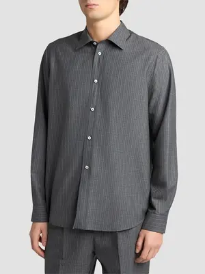 JIL SANDER Pinstripe Check Wool Button-front Shirt
