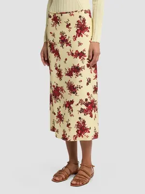 JIL SANDER Floral Enverse Satin Midi Skirt
