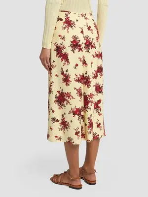 JIL SANDER Floral Enverse Satin Midi Skirt