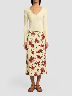 JIL SANDER Floral Enverse Satin Midi Skirt