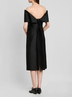 JIL SANDER Off-the-shoulder Silk-wool Midi Dress