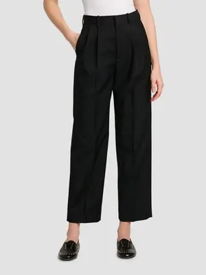 JIL SANDER Wool-mohair Canvas Pleated Trousers