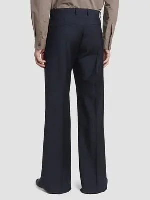 JIL SANDER Virgin Wool-mohair Pintucked Trousers - Dark Blue