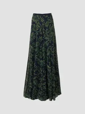 Carolina Herrera Iris Leaf Print Silk Wide-leg Pants - Midnight Multi
