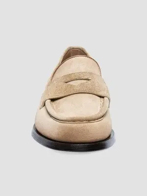 Santoni Airglow Suede Penny Loafers - Beige