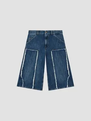 Palm Angels Curved Logo Denim Skater Shorts - Medium Blue